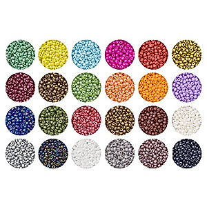 Bead Bracelet Kit - DIY Jewelry Making with Multi-Colored Glass Beads (24 Colors, 200 Pieces Each) and String in Classic Container