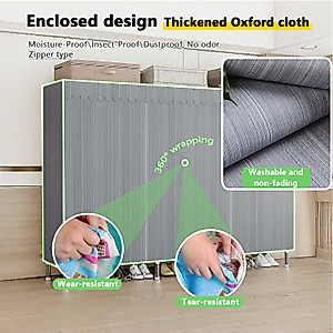 Dtkfrhnip 81 Inch Portable Closet Wardrobe, Foldable Closet with Gray Stripes Cover, Clothes Closet Storage Organizer with Hanging Rail Shelves, Quick and Easy to Assemble, Strong and Durable