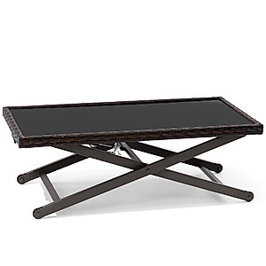 JOINHOM Patio Coffee Table Height Adjustable - Outdoor Coffee Side Table with Waterproof, Rust-Proof, Patio Tables Rectangle Coffee Tables Fit with Patio Conversation Set, Dark Brown