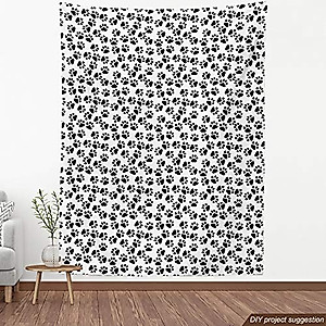 Ambesonne Paw Print Fabric by The Yard, Animal Feet Sign Pattern in Monochromatic Style Dog Cat Puppy Kitten, Decorative Fabric for Upholstery and Home Accents, 1 Yard, White Charcoal