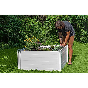 Vita Classic 4 Foot x 4 Foot x 22 inch Keyhole Garden Bed with Composting Basket, White, PVC, BPA and Pthalate Free, VT17101