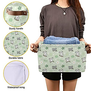 Kigai Collapsible Storage Basket with Handles, Cartoon Koala Canvas Fabric Storage Bins Toys Clothes Organizer for Bedroom, Nursery, Shelves, Closets (2PACK)