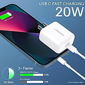 ORNARTO USB C Fast Charger 20W, iPhone 14 Charger Wall Charger Power Adapter PD Charger Block for iPhone 14/13/12/11/SE, AirPods, Pixel, Galaxy S22/S21, iPad Pro/Mini/Air