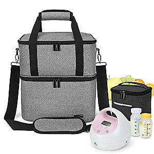 Luxja Breast Pump Bag with 2 Insulated Compartments for Breast Pump and Cooler Bag, Pumping Bag for Working Mothers (Fits Most Major Breast Pump), Gray