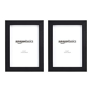 Amazon Basics Photo Picture Frame - 5" x 7", Black - Pack of 2 & Photo Picture Frame - 4" x 6", Black - Pack of 2