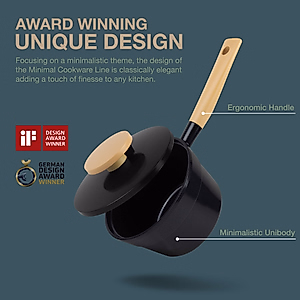 LOCK & LOCK Minimal Black Aluminum Cookware Sauce Pan, 3 Quart