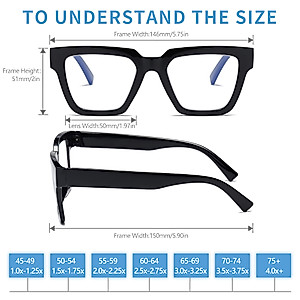 FSRTEP Reading Glasses for Women Stylish Oprah-Style Readers with Blue Light Blocking and Spring Hinge - 4 Pack+1.75