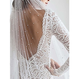Latious Pearl Cathedral Bride Wedding Veils White 1 Tier Bridal Veil Long Veils with Comb for Brides and Women (White)