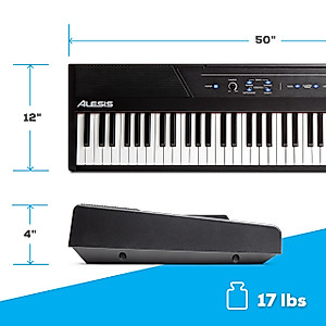 Alesis Recital – 88 Key Digital Piano Keyboard with Semi Weighted Keys, 2x20W Speakers, 5 Voices, Split, Layer and Lesson Mode, FX and Piano Lessons