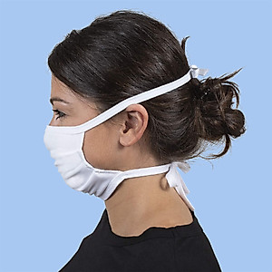 Gildan Adult Reusable 3-Layer Tie-On Cotton Face Mask (48 Pack), White (48 Pack), Adult: 6.5" x 7" (13" straps)