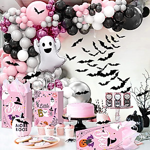 HABDJILTY 20PCS Pink Halloween Party Gift Bags,Little Boo Halloween Candy Treat Bags with Tissue Paper for Boo Theme Birthday Baby Shower Party Favor Supplies Gifts.