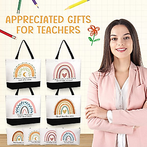 Kajaia Teacher Appreciation Gifts Rainbow Canvas Tote Bags and Cosmetic Bag for Teacher Coworker Nurse(Rainbow)