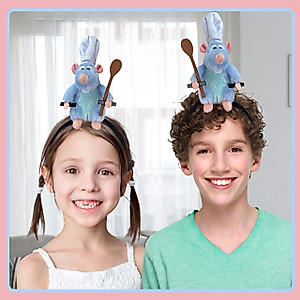 Kobataro Cute Rat Headband Shoulder Costume Rat Plush Stuffed Animal Toy Hair Clips Spoon Set for Adults Women