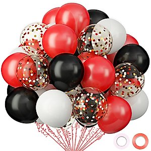 62Pcs Red and Black Balloons Kit - 12 Inches Red Black Party Decoration Balloons for Graduation Casino Theme Birthday Party Decorations Supplies