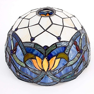 WERFACTORY Tiffany Floor Lamp Blue Lotus Flower Stained Glass Light 12X12X66 Inches Pole Torchiere Standing Corner Torch Uplight Decor Bedroom Living Room Home Office S220 Series