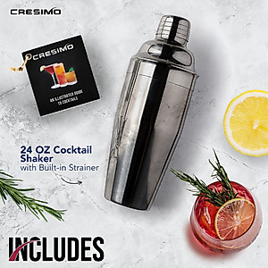 Cresimo 24 Ounce Cocktail Shaker Set Bartender Kit - Martini Shaker with Drink Recipes Booklet - Professional Stainless Steel Cocktail Mixer - Bar Shaker with Built-in Drink Shaker Strainer (1 pc Set)