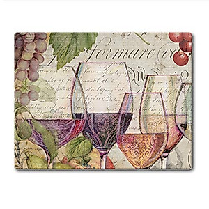 CounterArt Wine Country Decorative 3mm Heat Tolerant Tempered Glass Cutting Board 10” x 8” Manufactured in the USA Dishwasher Safe
