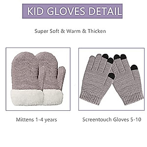 3Pcs Kids Winter Beanie Hat Scarf Gloves for 1-10 Years boys girls Set, Toddler Hats Gloves Scarf Set (Grey 1-4 yrs)