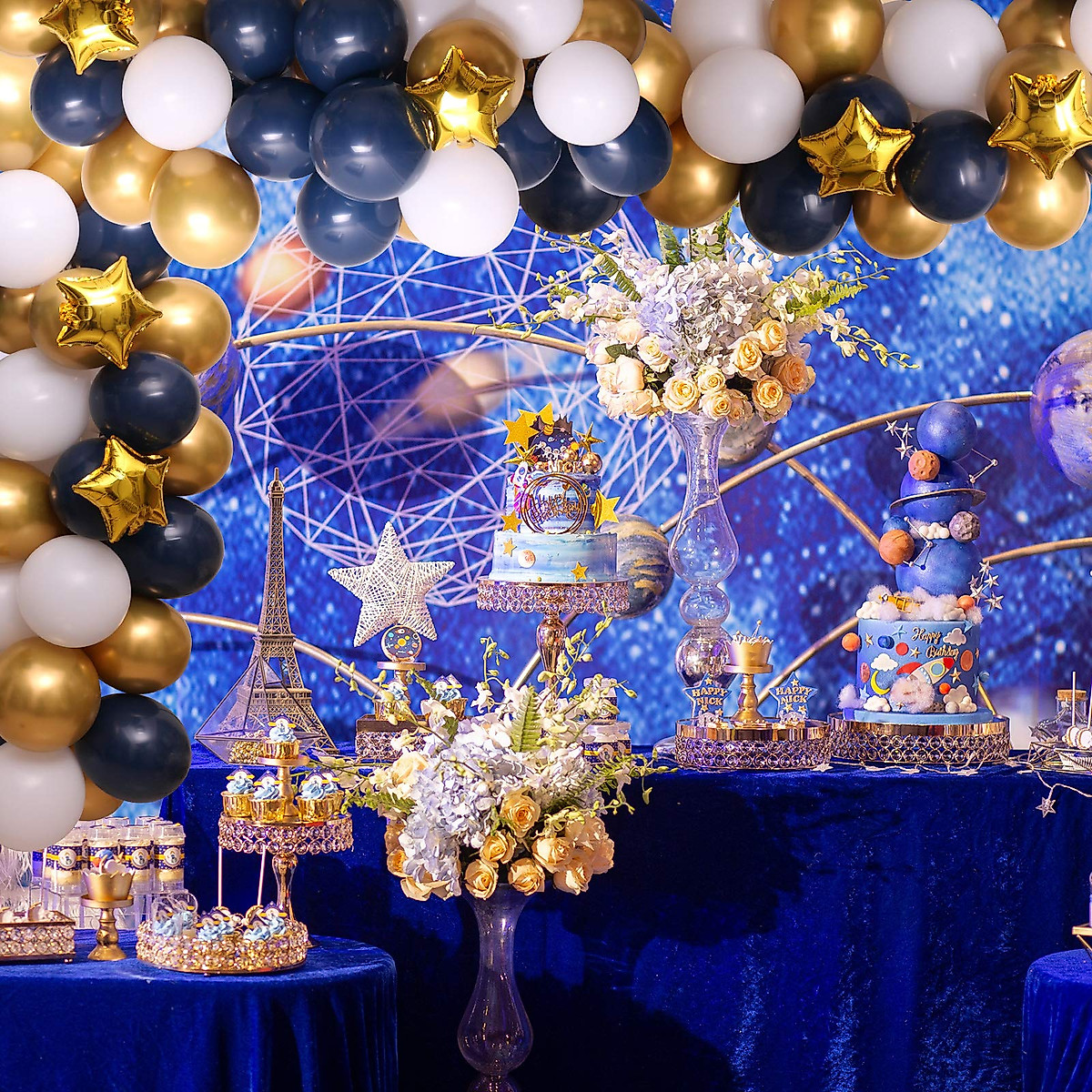 Navy Blue Balloon Garland Kit - 100pcs Blue and White Balloons with Gold and Star Foil Balloons - Perfect for Blue Parties and Celebrations