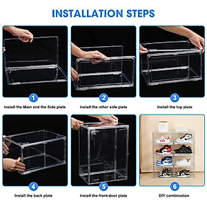 HIYOHIYO 8 Pack 360° Acrylic Clear Shoe Organizer for High-end Sports Shoes, All Clear Display Shoe Storage Box, Fully Transparent Display Case with Magnetic Door, Fit Size 14 (14.2"x10.6"x7.8")