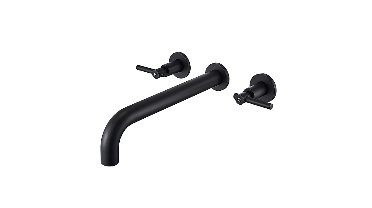 Wowkk Wall Mount Tub Filler - Black Brass Modern Faucet | Durable & Sleek