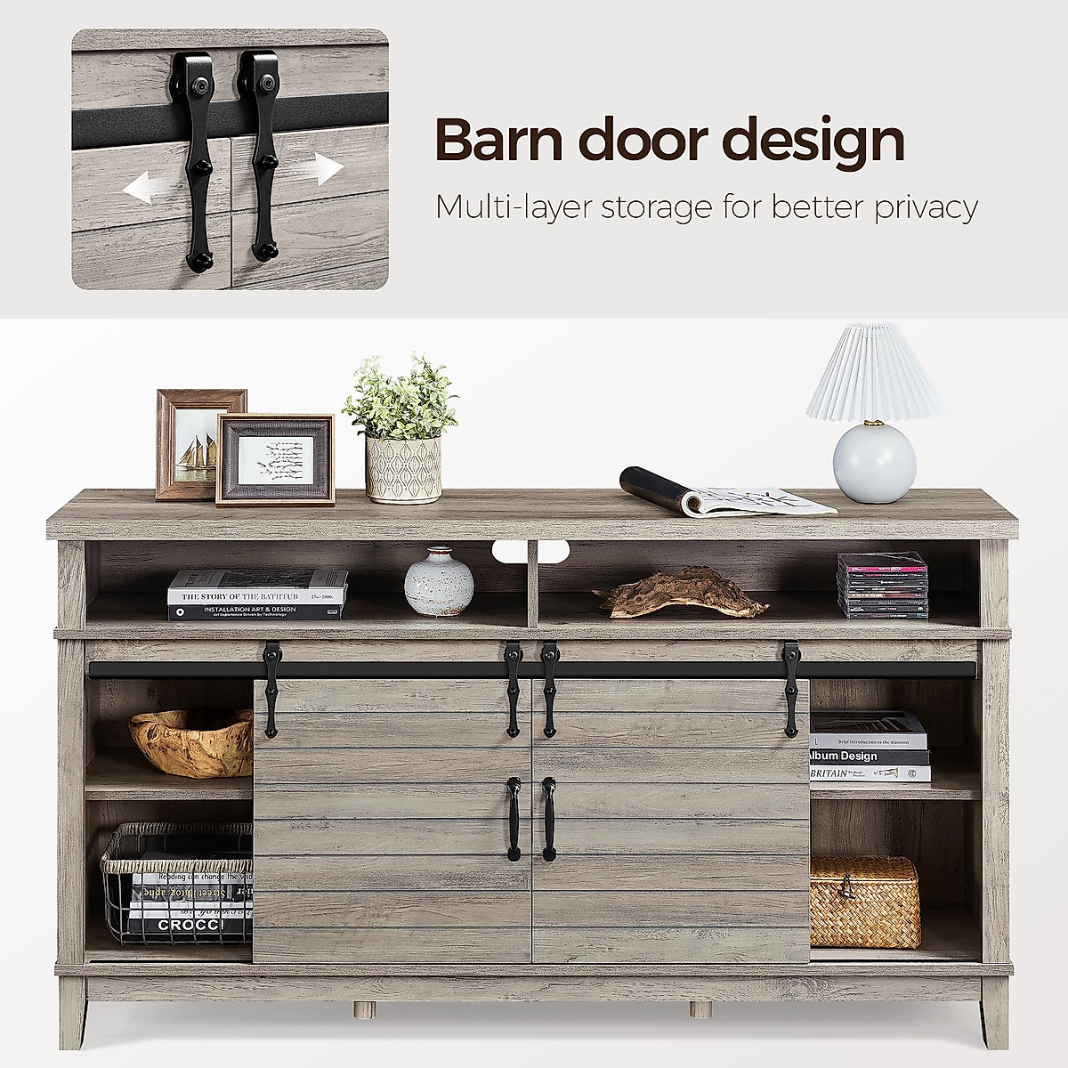 Yaheetech TV Stand with Sliding Barn Doors, Farmhouse TV Stand for TVs up to 65 Inch, Mid Century Media Entertainment Center for Living Room, 32.5 in H, Gray