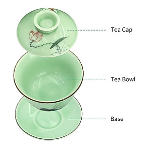 DELIFUR Celadon Handcrafted Porcelain Tea Set Lotus Theme Porcelain Tea Pot Covered Teacup Gongdao Cup From China (Covered teacup)