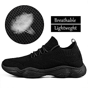 Feethit Womens Walking Shoes Lightweight Athletic Memory Foam Slip On Workout Shoes Soft Tennis Casual Sneakers All Black 6.5