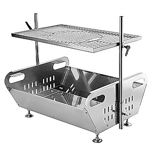 Skyflame Outdoor Fire Pit Grill Combo - Stainless Steel Wood Burning Fire Pit with Height Adjustable Cooking Grate Camping Grill Kit for Backyard Patio Hiking Backpacking Picnic Travel Tailgating
