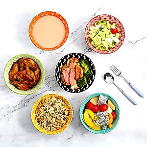 E-Gtong Ceramic Cereal Bowl 24 OZ, Porcelain Bowls Set of 6,Assorted Colorful Ceramic Bowl for Soup, Pasta, Salad and Rice, Microwave & Dishwasher Safe