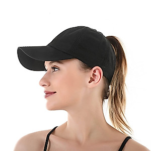 Criss-Cross Ponytail-Baseball-Cap for Women - Summer Adjustable Quick-Dry High-Messy-Bun Dad-Hat Fit for 22" Black