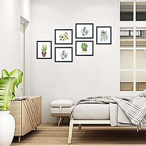 Lavezee Floating Shelves with Rose Flower Metal Wall Art Decor Set of 3 and 6 Packs 8x10 Black Pciturte Frames with Mat