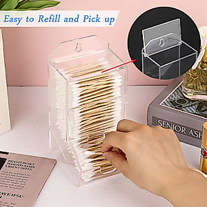 Hipiwe Clear Qtip Dispenser Wall Mount Acrylic Q Tip Holder Bathroom Cotton Ball Organizer Box with Lid Vanity Storage Canister Box for Cotton Swabs Dental Floss, 4"x 3.5"x 6.7"