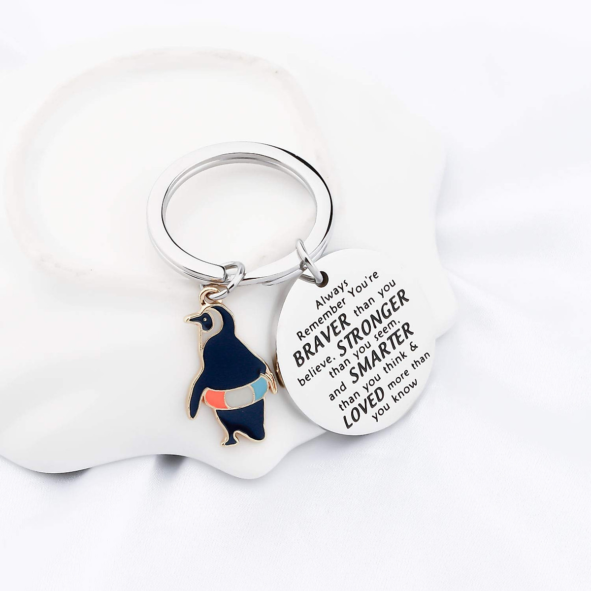 WSNANG Penguin Gifts Keychain Inspirational Penguin Gifts for Penguin Lovers You are Braver Stronger Smarter Than You Think Keychain Penguin Lover Gift Friends Gifts (keychain)