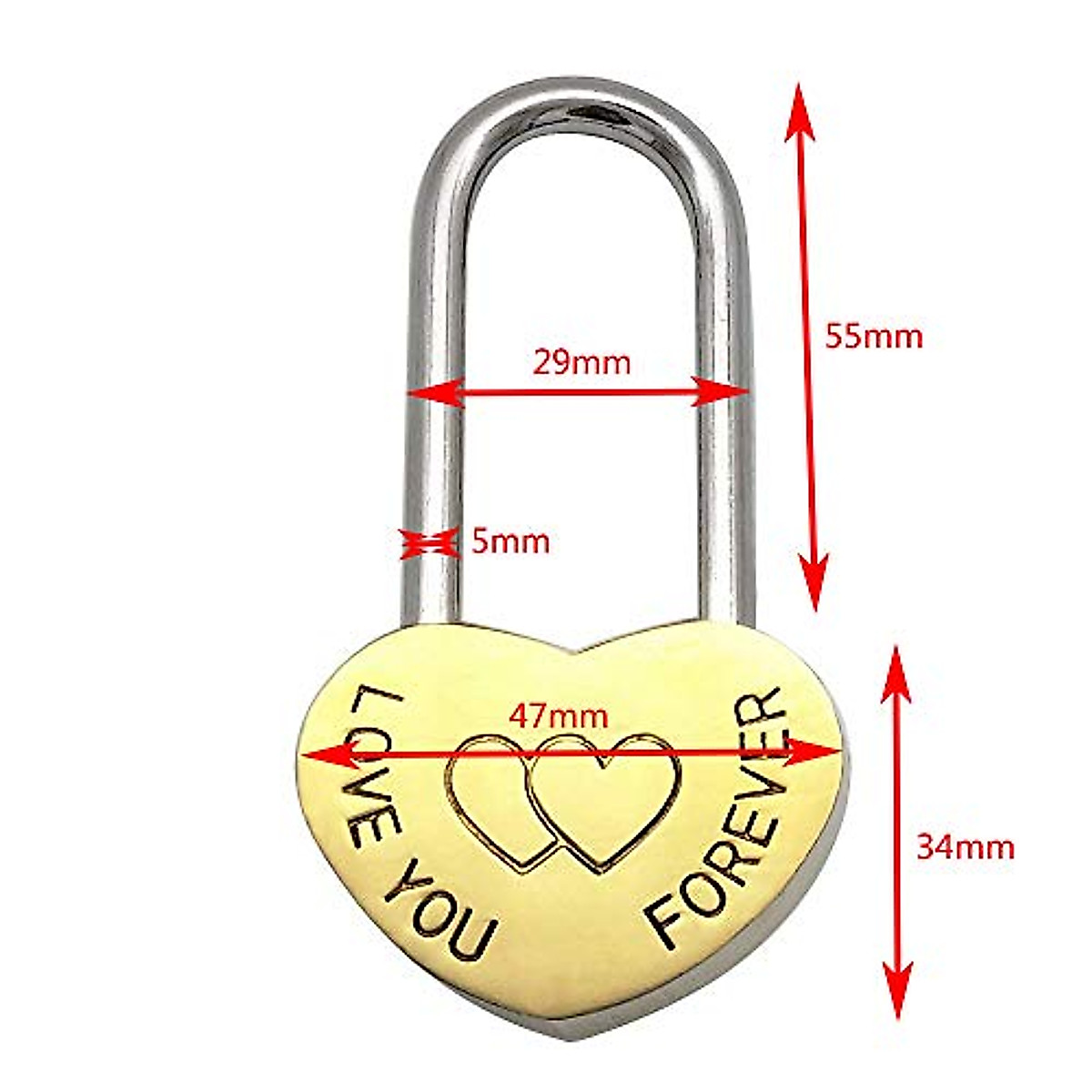 VerRich 3.5" 50mm Love Lock Single Heart Shaped Padlock Love You Forever for Lovers Wedding, Bridge,Paris,Anniversary(NO Key)