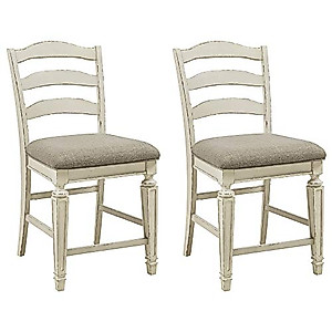 Signature Design by Ashley Realyn French Country 24.13" Counter Height Upholstered Barstool, 2 Count, Chipped White