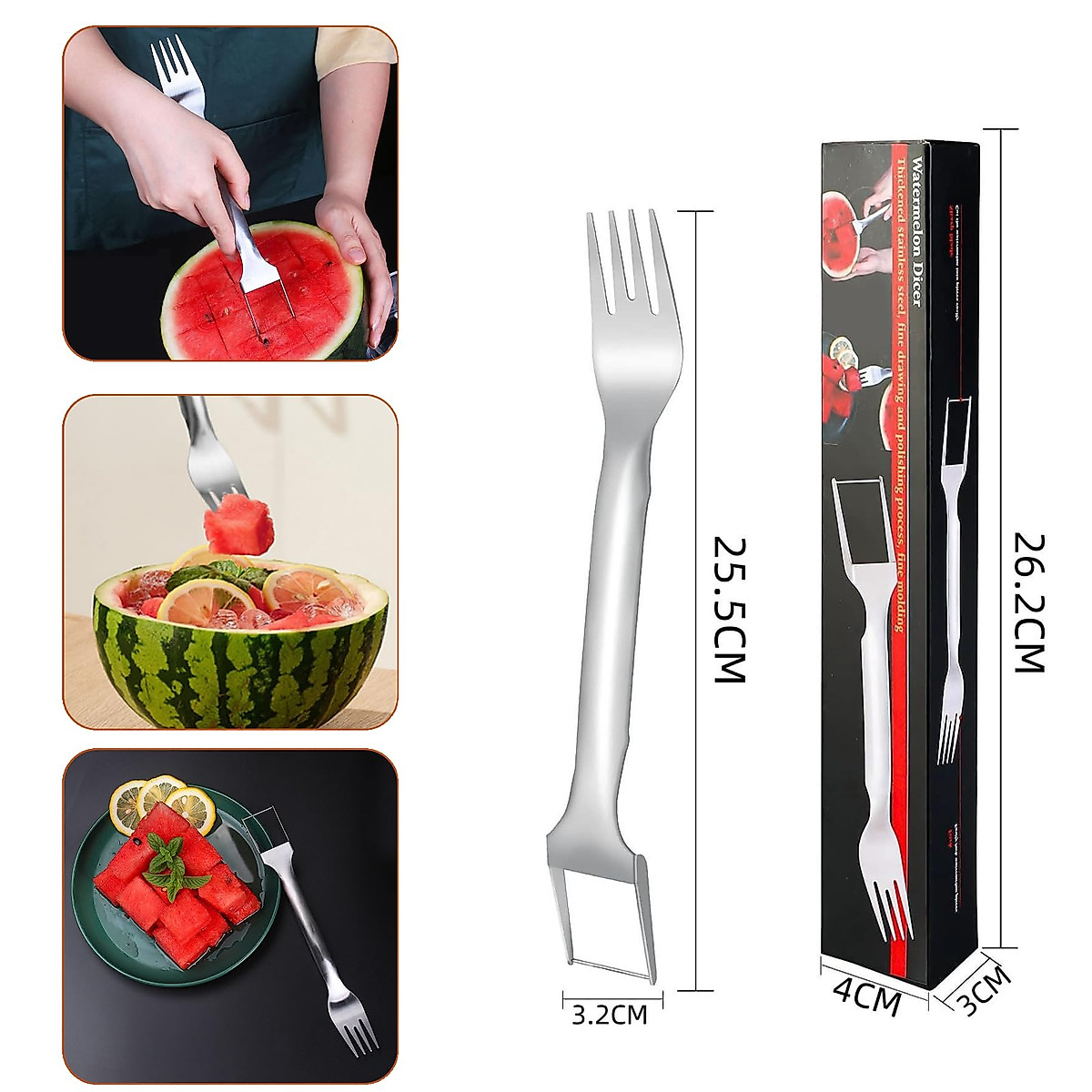 Watermelon Slicer Cutter, 2-in-1 Watermelon Fork Slicer Cutter, Stainless Steel Fruit Cutter for Home Party Camping Cool Summer Kitchen Gadgets (B)