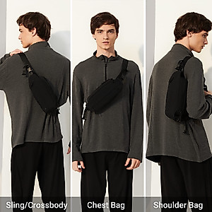 Purevave Washed Nylon Small Sling Bag for Men, Crossbody Bag for Men, Mens Sling Bag Crossbody 2.5L (Black)