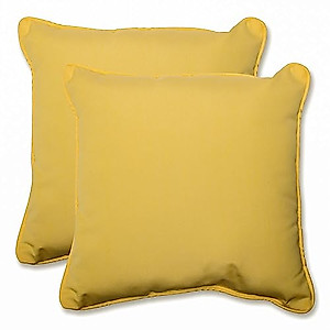 Pillow Perfect Fortress Solid Indoor/Outdoor Throw Pillow Plush Fill, Weather and Fade Resistant, Throw - 18.5" x 18.5", Yellow, 2 Count