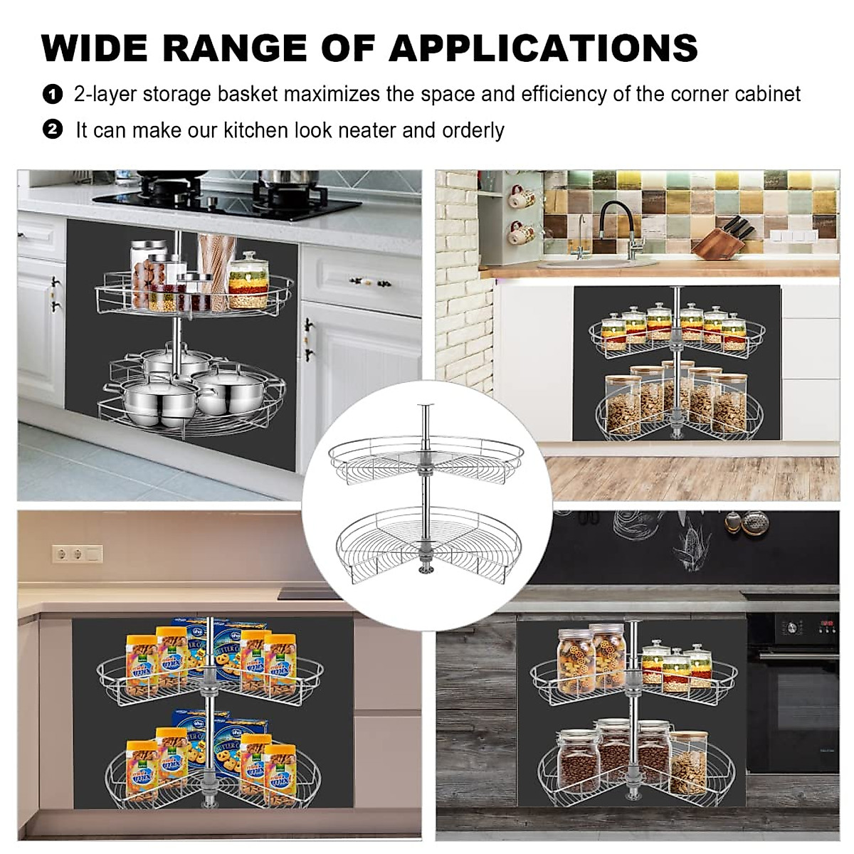 Kidney Chrome Lazy Susan,2 Tier Adjustable Kitchen Corner Cabinet Organizer 32" Blind Corner Shelf for Space Saving Corner Cabinet Blind Shelf