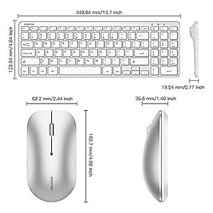 OMOTON Wireless Keyboard and Mouse Combo, Numeric Keypad/ Multimedia Shortcuts/ 3-Level Adjustable DPI, for Computer, PC, Desktop, Laptop with Windows System, Silver