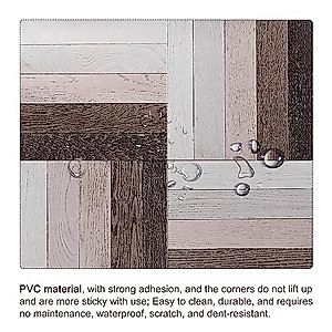 uxcell Peel and Stick Floor Wall Tiles Sticker, 10Pcs 8"x8" Self-Adhesive Wood Grain Floor Stickers Matte Frosted Flooring Tiles for Kitchen Bathroom and Home Decor, Beige+Grey