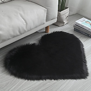 Scceatti Ultra Soft Fluffy Rugs for Bedroom 20x16In Washable Classroom Rug Rugs Non SlipSmall Cute Kitchen Rug Heart Doormat for Bedroom Mat Non Slip Kitchen Rugs for Bedroom Living Room,Black