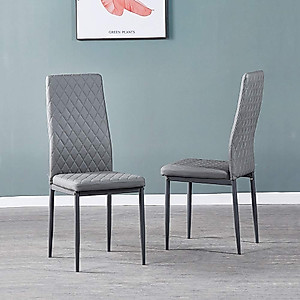 IANIYA Set of 4 Leather Dining Chairs Set, with Upholstered Cushion & High Back, Powder Coated Metal Legs, Rhombus Pattern Seats, Household Home Kitchen Living Room Bedroom (Light Gray)