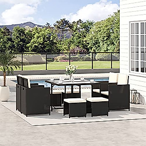 Outsunny 9 Piece Patio Wicker Dining Sets, Space Saving Outdoor Sectional Conversation Set, with Dining Table, Ottoman and Chair & Cushioned for Lawn Garden Backyard, Black
