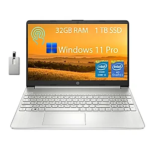 HP 2022 15.6” HD Touchscreen Laptop, Intel Core i3-1115G4(Beats i5-1035g1), 32GB RAM, 1TB PCIe SSD, Intel UHD Graphics, HD Webcam, Numpad, Wi-Fi 5, Bluetooth, Silver, Win 11 Pro, 32GB USB Card