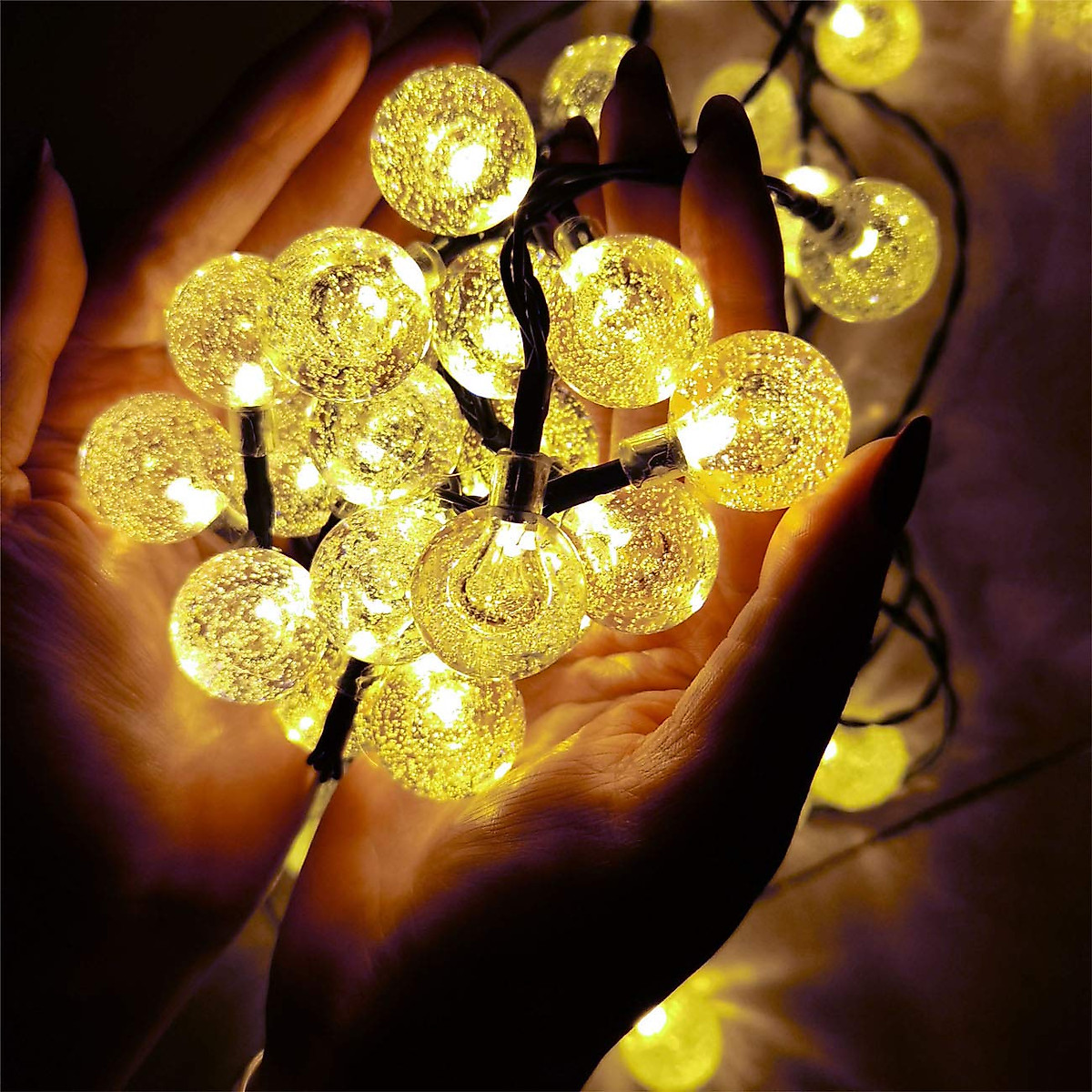 Solar & Battery Operated String Lights Outdoor LED Waterproof Decorative Lights with Remote, 8 Lighting Modes Crystal Globe Lights for Indoor Bedroom Garden Patio Decor, 60LED, 35.6FT, Warm White