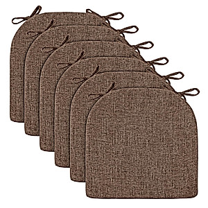 Wellsin Chair Cushions for Dining Chairs 6 Pack - Kitchen Chair Cushions with Ties and Non-Slip Backing - Dining Chair Pads 16"X16"X2", Brown