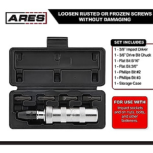 ARES 70006-3/8-Inch Drive Manual Reversible Impact Driver - Flathead 5/16-Inch, 3/8-Inch, and Phillips 2, 3 Bits Cover Most Common Applications - Disengage Rusted Fasteners or Frozen Bolts