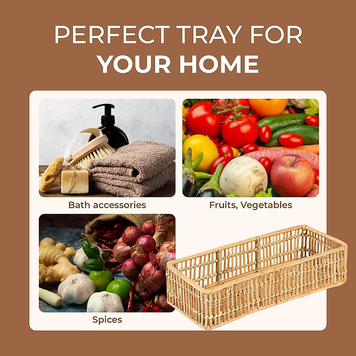 Xavia Handicrafts Rattan Woven Bathroom Organizers and Storage | Woven Over Toilet Paper Holder for Bathroom Countertop Organizing | Diaper Caddy Accessories for Bathroom Shelves Over Toilet